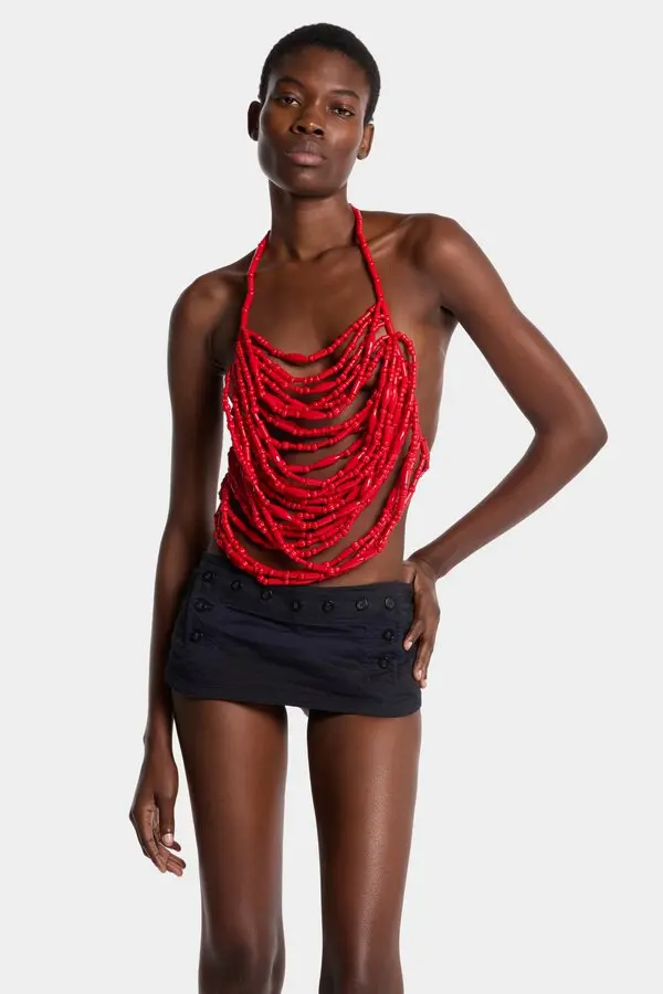 Dsquared2 Coral Cascading Beaded Halter Top