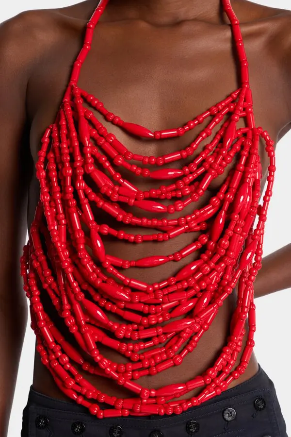 Dsquared2 Coral Cascading Beaded Halter Top
