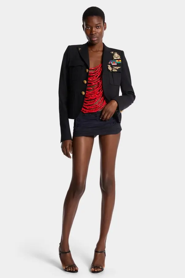 Dsquared2 Coral Cascading Beaded Halter Top