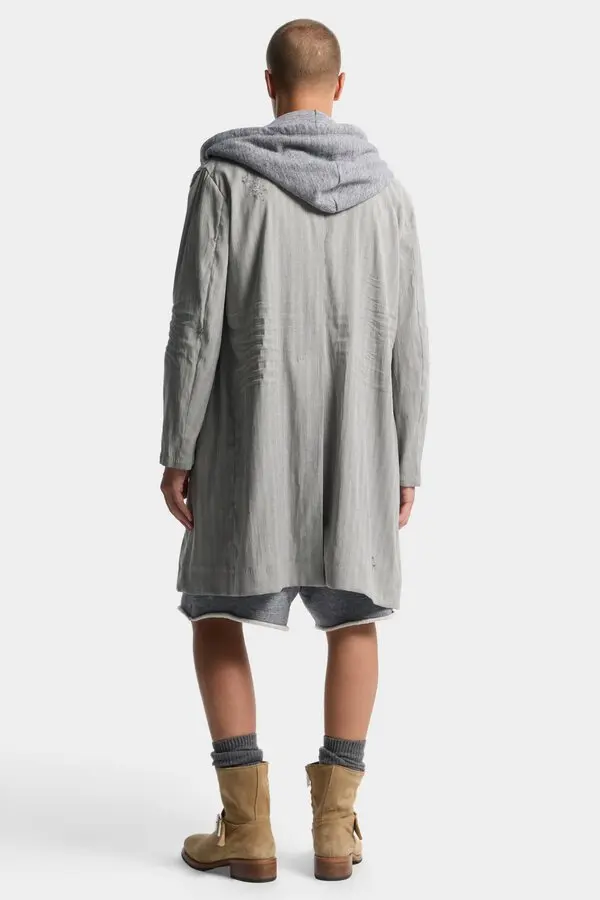 Dsquared2 Long Hooded Coat With Distressed Finish