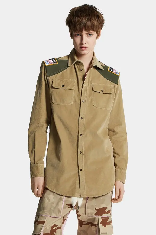 Dsquared2 Corduroy Shirt With Embroidered Logo Patches