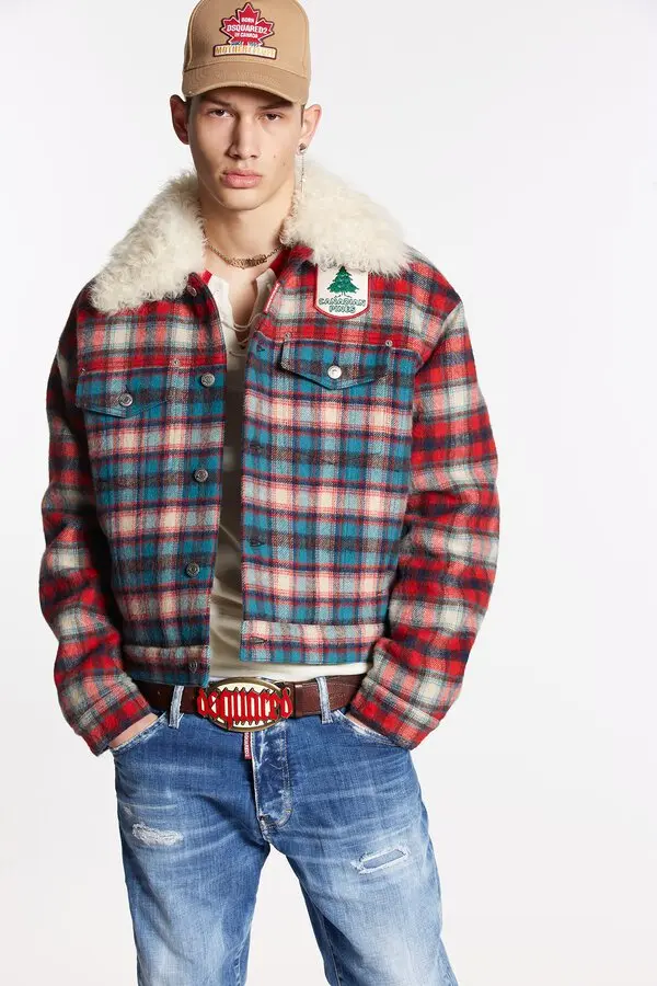 Dsquared2 Plaid Trucker Jacket With Fur Collar - Fantasy