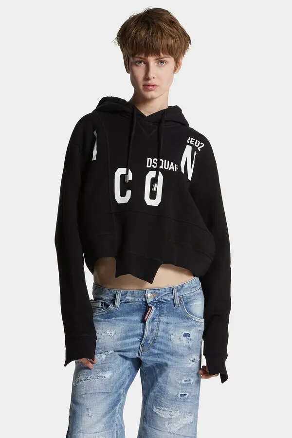 Dsquared2 Black Icon Patchwork Cropped Hoodie