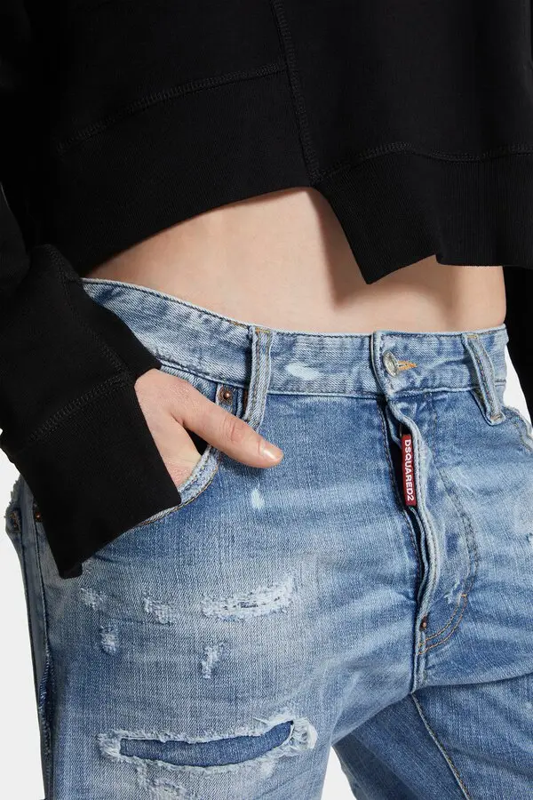 Dsquared2 Black Icon Patchwork Cropped Hoodie