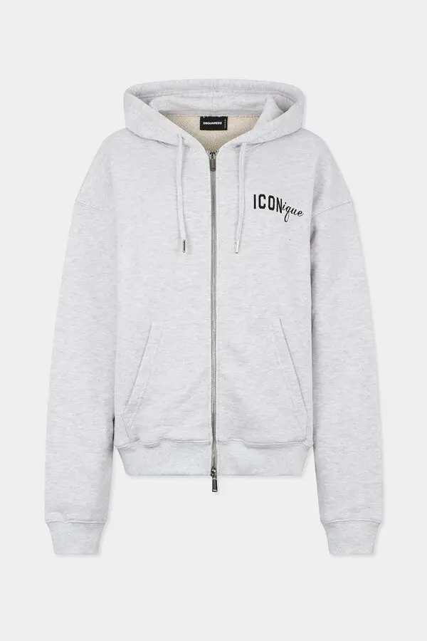Dsquared2 Iconique Boyfriend Fit Zipped Hoodie - Grey