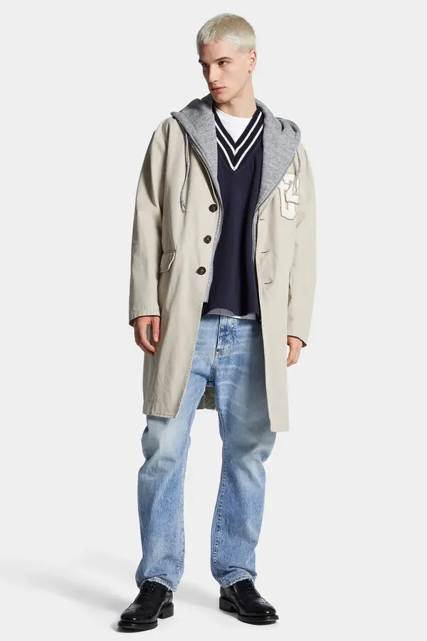 Dsquared2 Hybrid Twill Coat With Hooded Insert And Patches