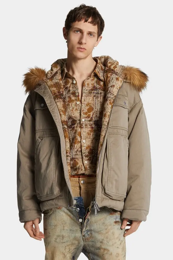 Dsquared2 Hooded Cotton Jacket With Fur Trim