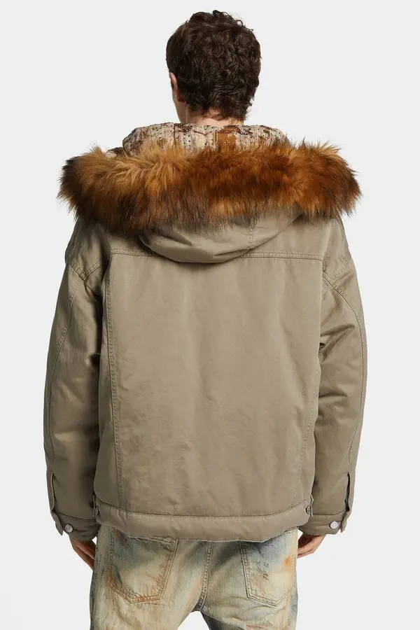 Dsquared2 Hooded Cotton Jacket With Fur Trim