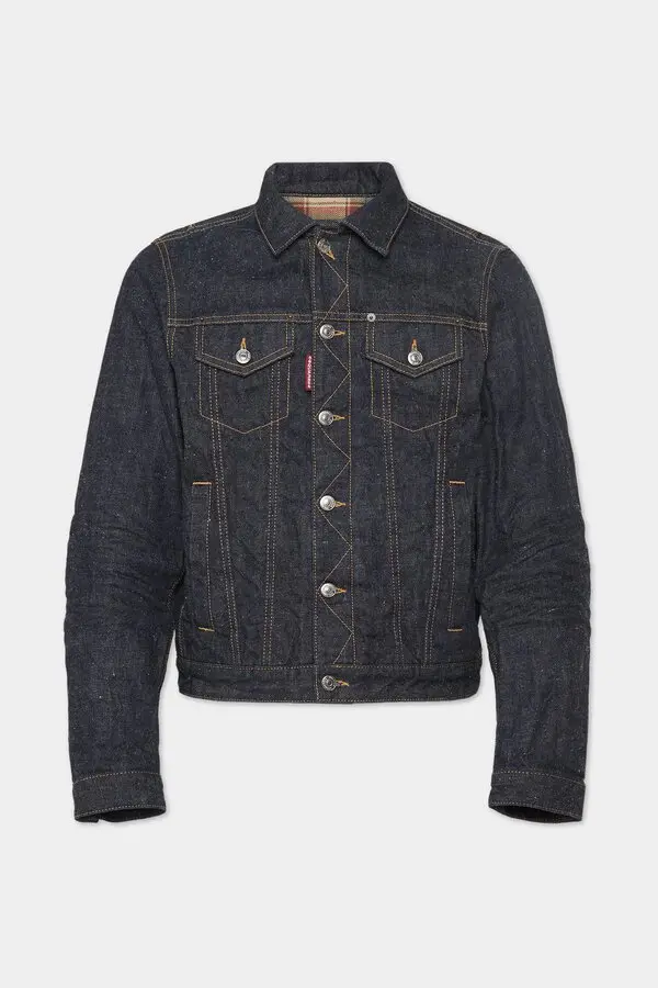 Dsquared2 Denim Trucker Jacket With Checked Lining - Blue
