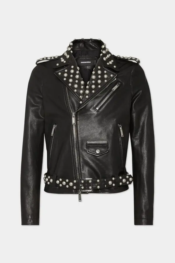 Dsquared2 80s Studded Leather Biker Jacket - Black