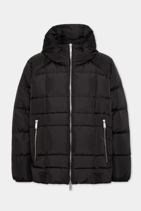 Dsquared2 Quilted Down Jacket With Drawstring Hood And Hem - Black