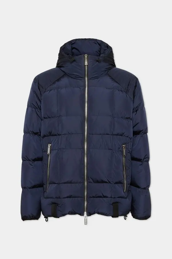 Dsquared2 Quilted Down Jacket With Drawstring Hood And Hem - Blue