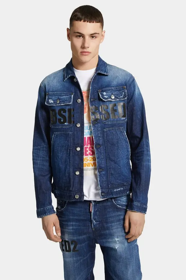 Dsquared2 Distressed Printed Denim Jacket
