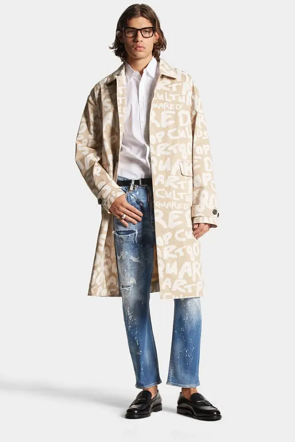 Dsquared2 Pop 80's Trench Coat With Keith Haring Print