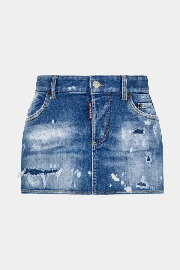 Dsquared2 Medium Wash Distressed Denim Mini Skirt - Blue