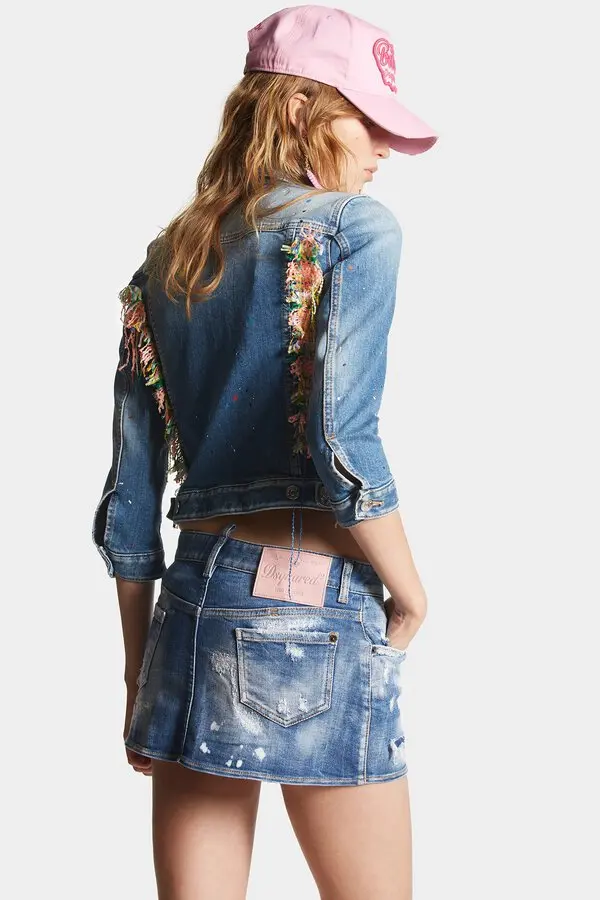 Dsquared2 Medium Wash Distressed Denim Mini Skirt