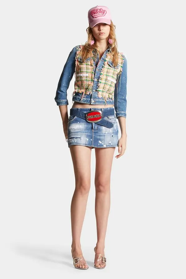 Dsquared2 Medium Wash Distressed Denim Mini Skirt