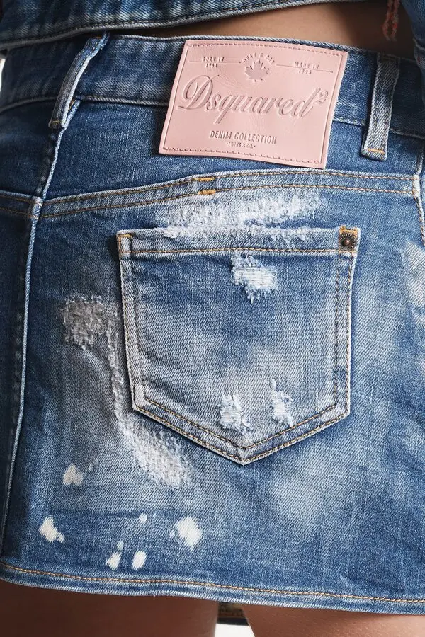 Dsquared2 Medium Wash Distressed Denim Mini Skirt