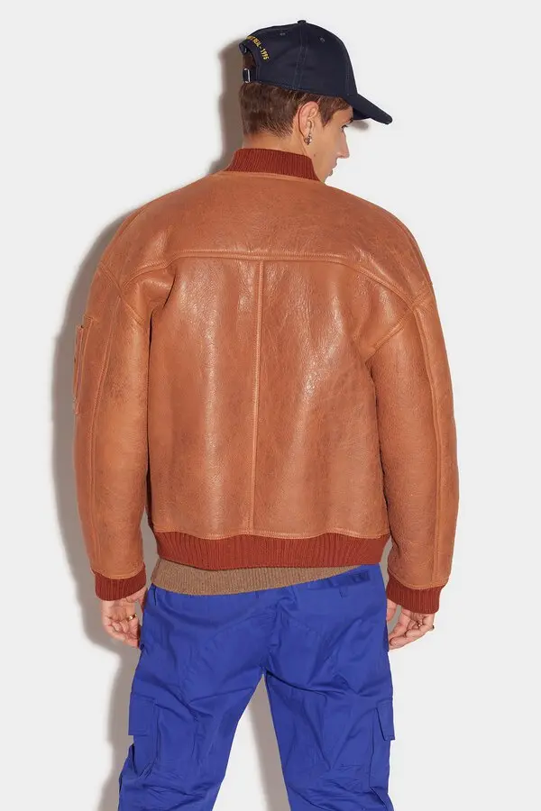 Dsquared2 Leather Bomber Jacket - Red