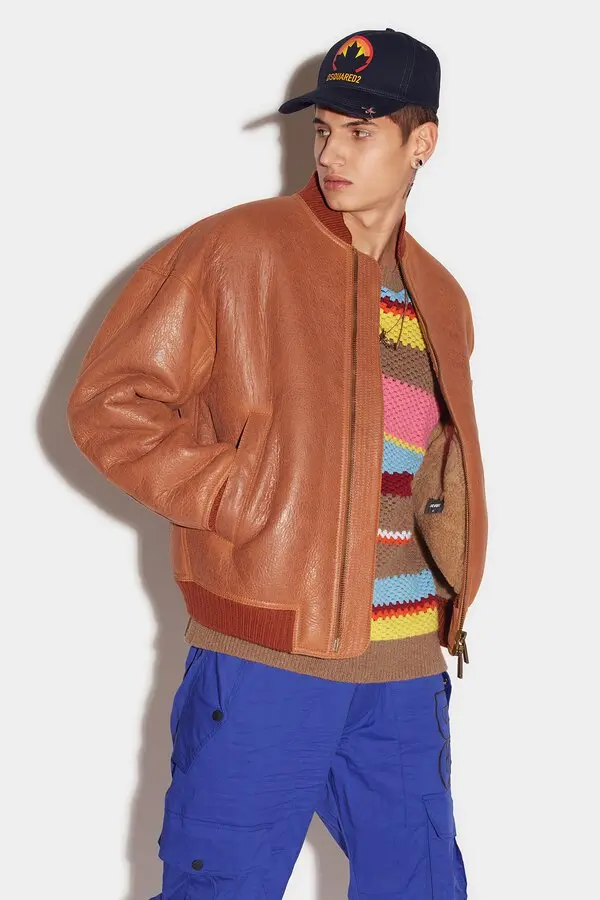Dsquared2 Leather Bomber Jacket - Red