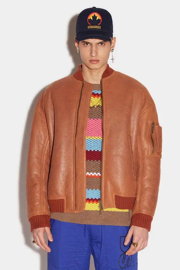 Dsquared2 Leather Bomber Jacket - Red