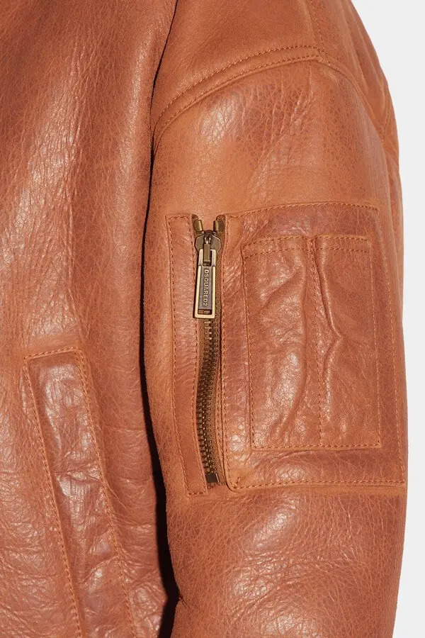 Dsquared2 Leather Bomber Jacket - Red