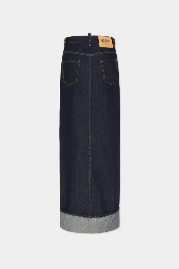 Dsquared2 Dark Wash Denim Maxi Skirt With Contrast Piping