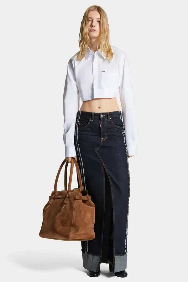 Dsquared2 Dark Wash Denim Maxi Skirt With Contrast Piping