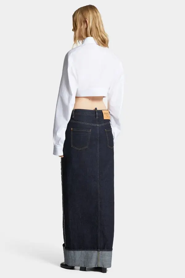 Dsquared2 Dark Wash Denim Maxi Skirt With Contrast Piping