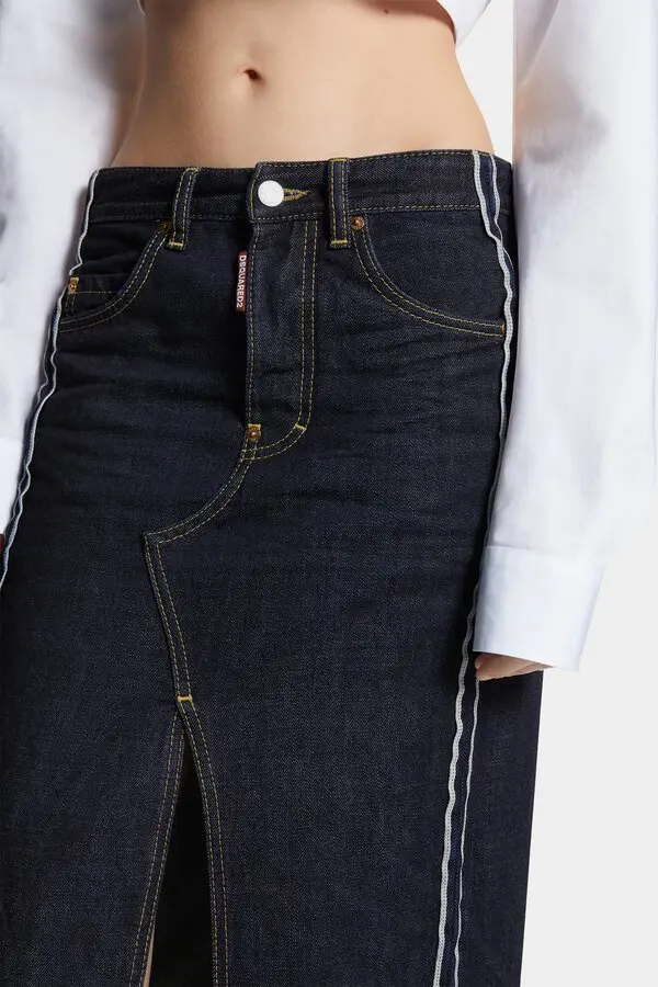 Dsquared2 Dark Wash Denim Maxi Skirt With Contrast Piping