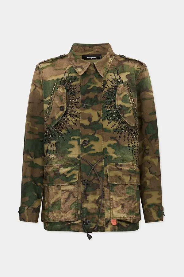 Dsquared2 Camouflage Parka With Embellishments And Graffiti Print - Fantasy