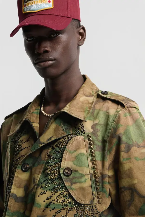 Dsquared2 Camouflage Parka With Embellishments And Graffiti Print
