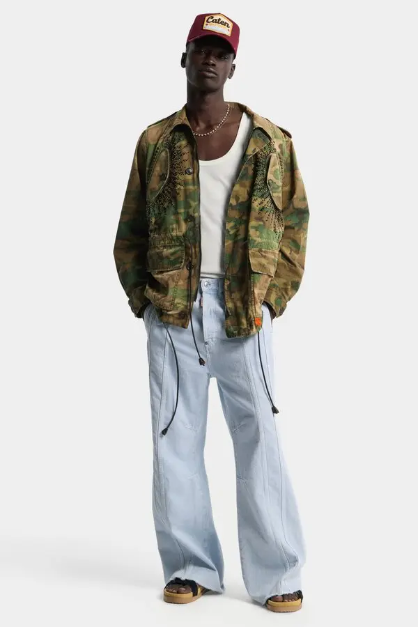 Dsquared2 Camouflage Parka With Embellishments And Graffiti Print