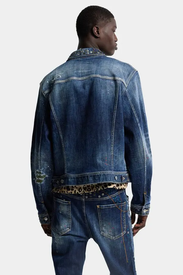 Dsquared2 Dark Busted Rebel Wash Denim Jacket