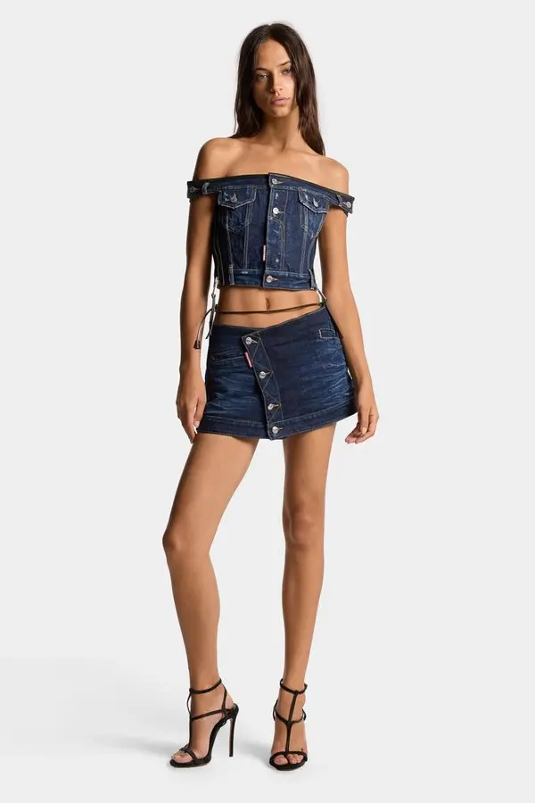 Dsquared2 Asymmetrical Wrap Mini Denim Skirt