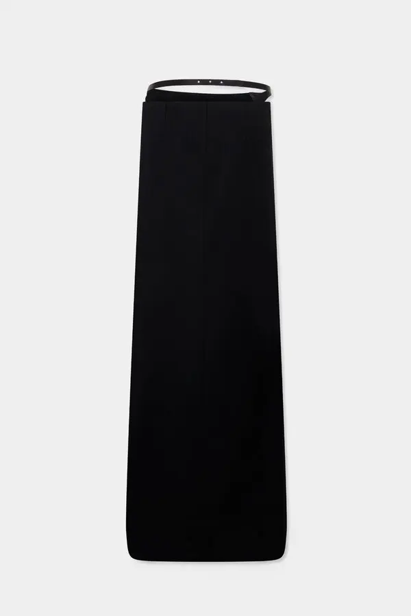 Dsquared2 Wrap Skirt In Granité Wool With Leather Straps