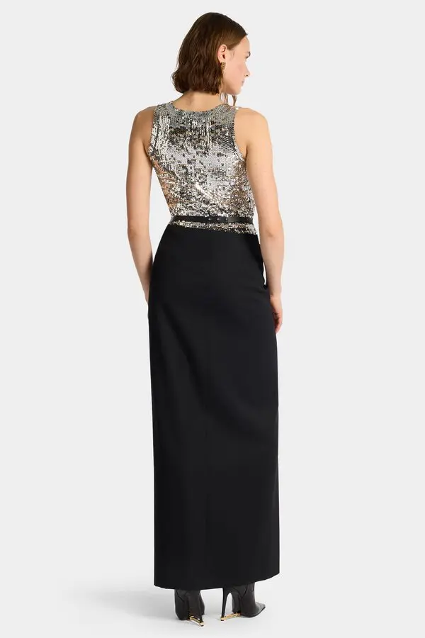 Dsquared2 Wrap Skirt In Granité Wool With Leather Straps