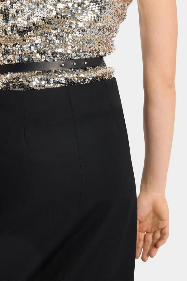 Dsquared2 Wrap Skirt In Granité Wool With Leather Straps