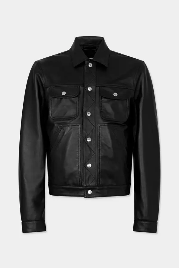 Dsquared2 Leather Boxy Jean Jacket - Black