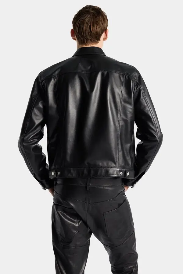 Dsquared2 Leather Boxy Jean Jacket