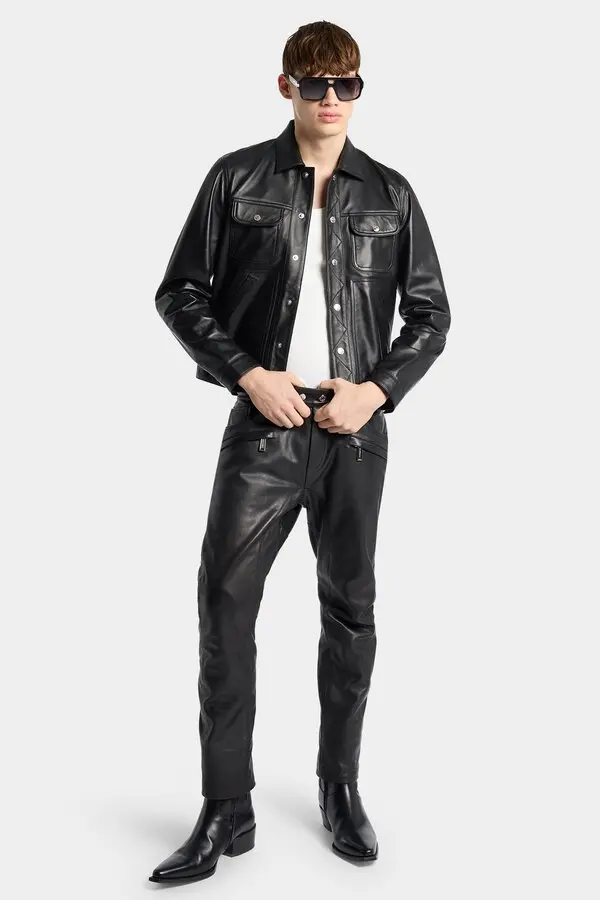 Dsquared2 Leather Boxy Jean Jacket