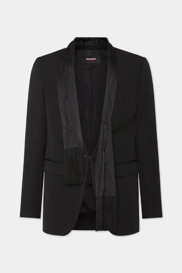 Dsquared2 Wool Blazer With Tassel Scarf - Black