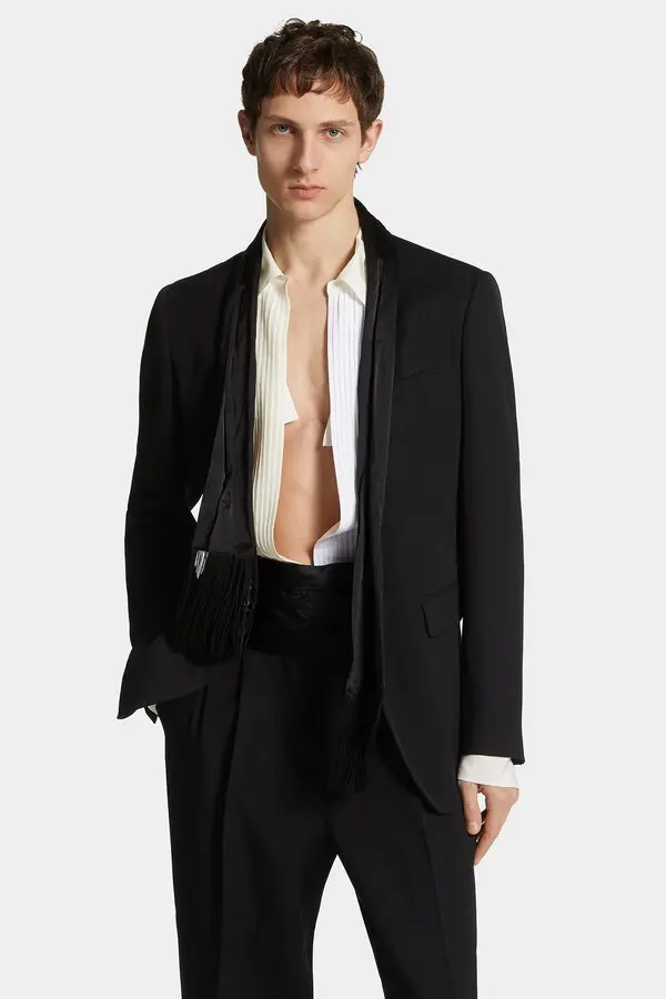 Dsquared2 Wool Blazer With Tassel Scarf