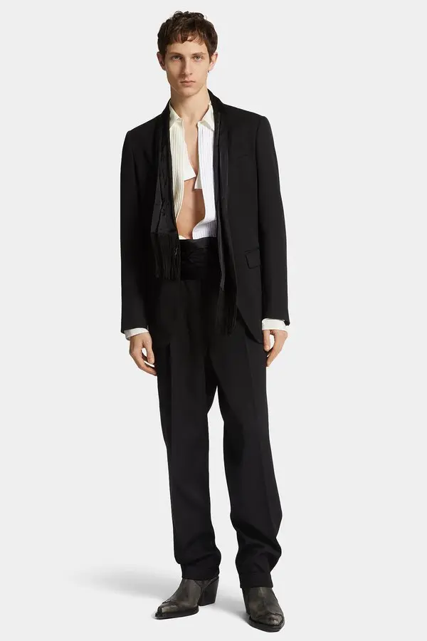 Dsquared2 Wool Blazer With Tassel Scarf