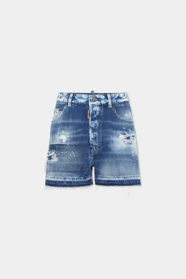 Dsquared2 Medium Ripped Wash Baggy Denim Shorts - Blue