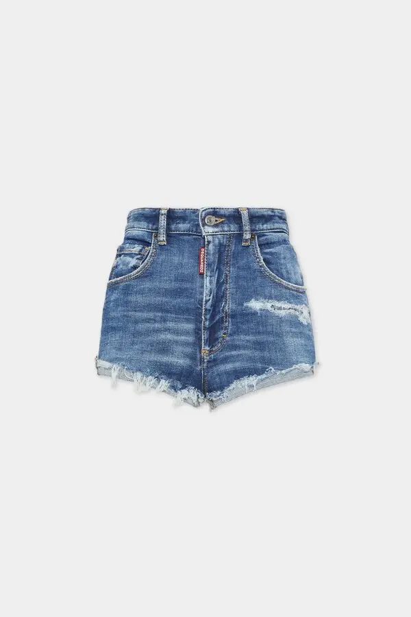 Dsquared2 Medium Wash High Waist Hot Pants With Distressed Details
