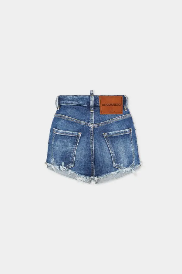 Dsquared2 Medium Wash High Waist Hot Pants With Distressed Details