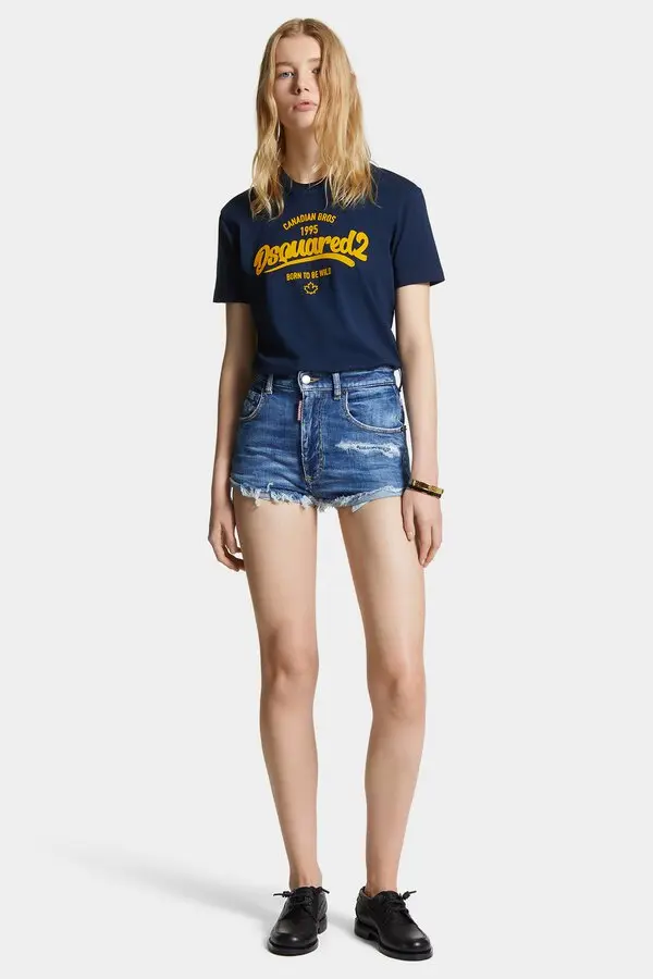 Dsquared2 Medium Wash High Waist Hot Pants With Distressed Details