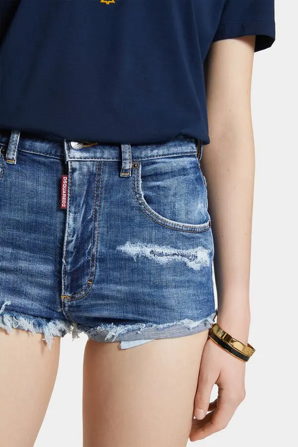 Dsquared2 Medium Wash High Waist Hot Pants With Distressed Details