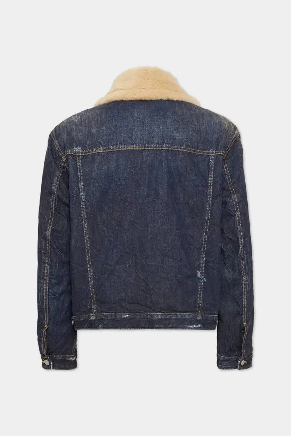 Dsquared2 Denim Aviator Jacket With Fur Collar